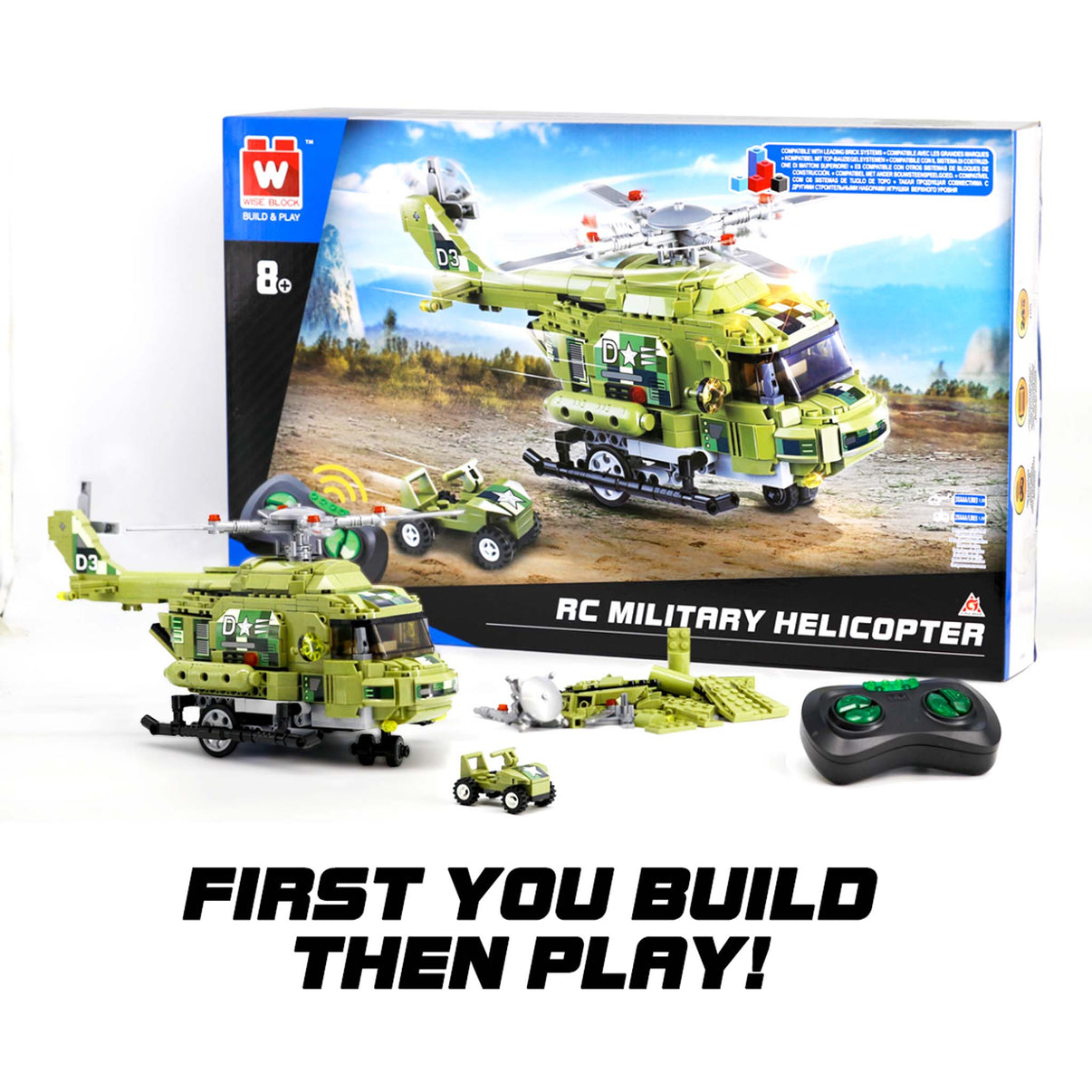 Wise Block Military Helicopter – STEM Building Set for Ages 8+ – Alpha Toys
